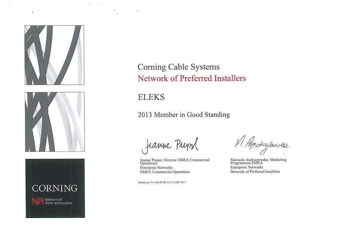 Structured cabling certificates - warranty documentation - Eleks
