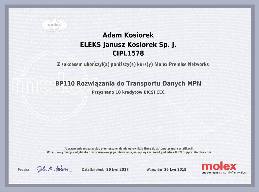 Structured cabling certificates - warranty documentation - Eleks