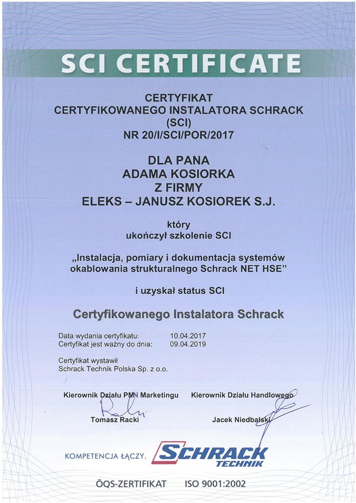 Structured cabling certificates - warranty documentation - Eleks