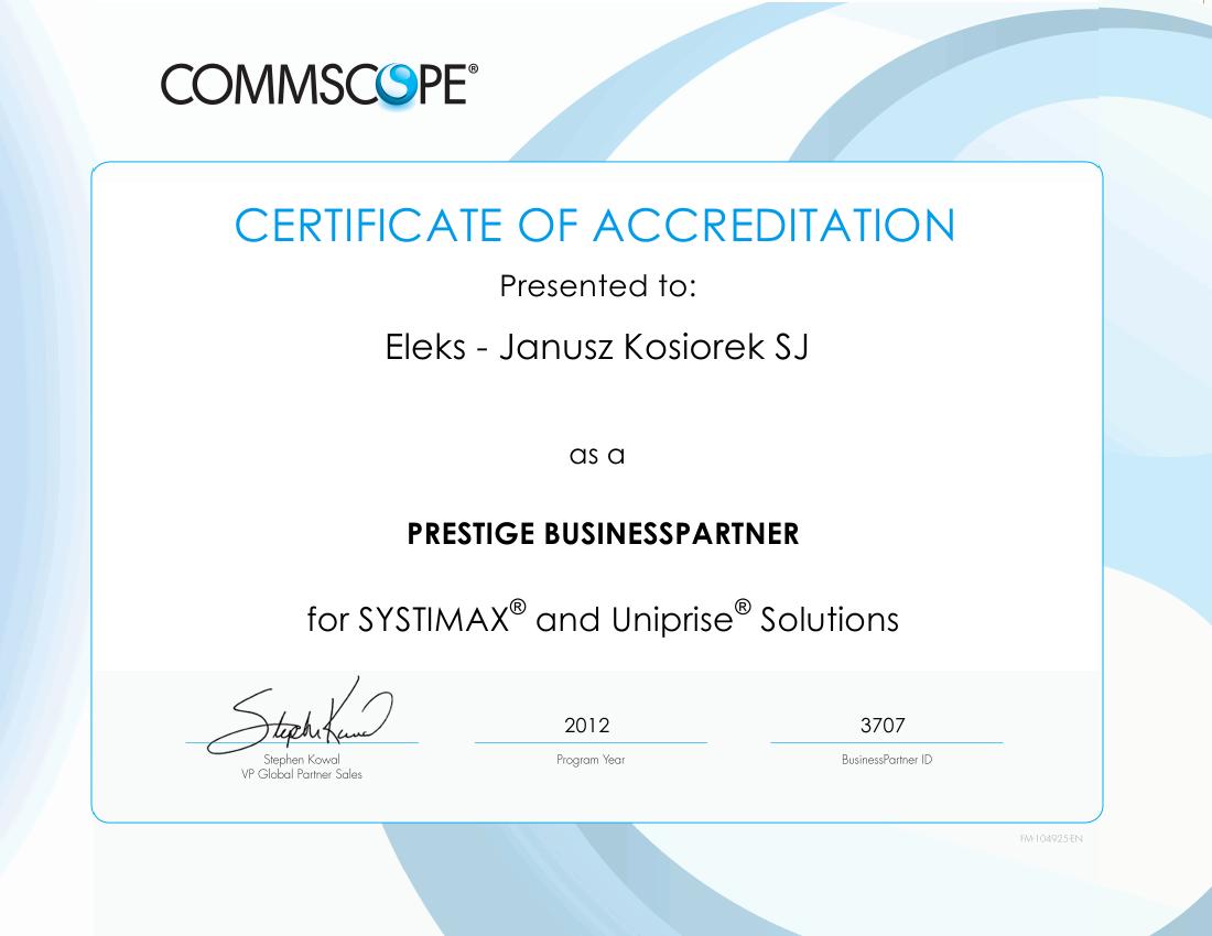 Structured cabling certificates - warranty documentation - Eleks
