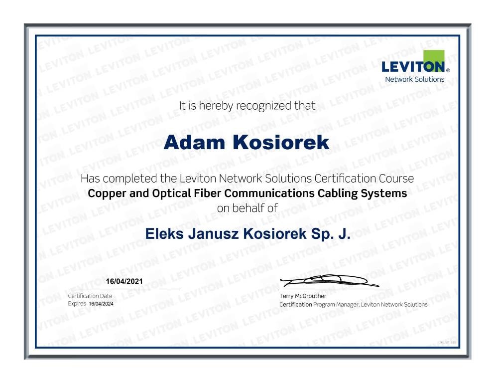 Structured cabling certificates - warranty documentation - Eleks